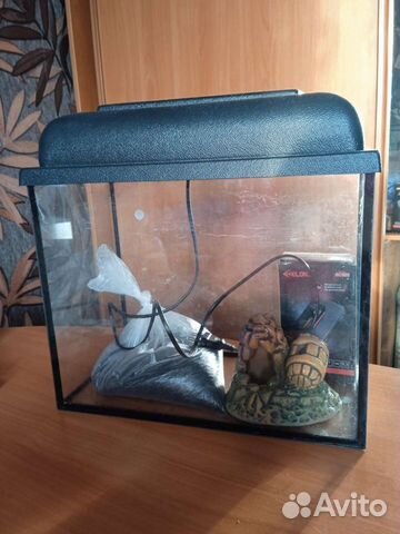 Аквариум с грунтом, декорацией, лампой и переносны